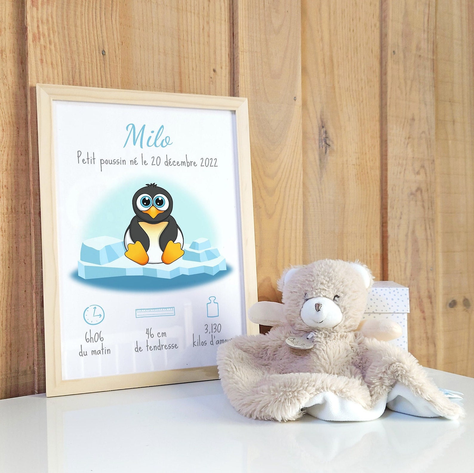 Personalized Penguin on Iceberg Birth Print, Baby Name Frame, Nursery ...