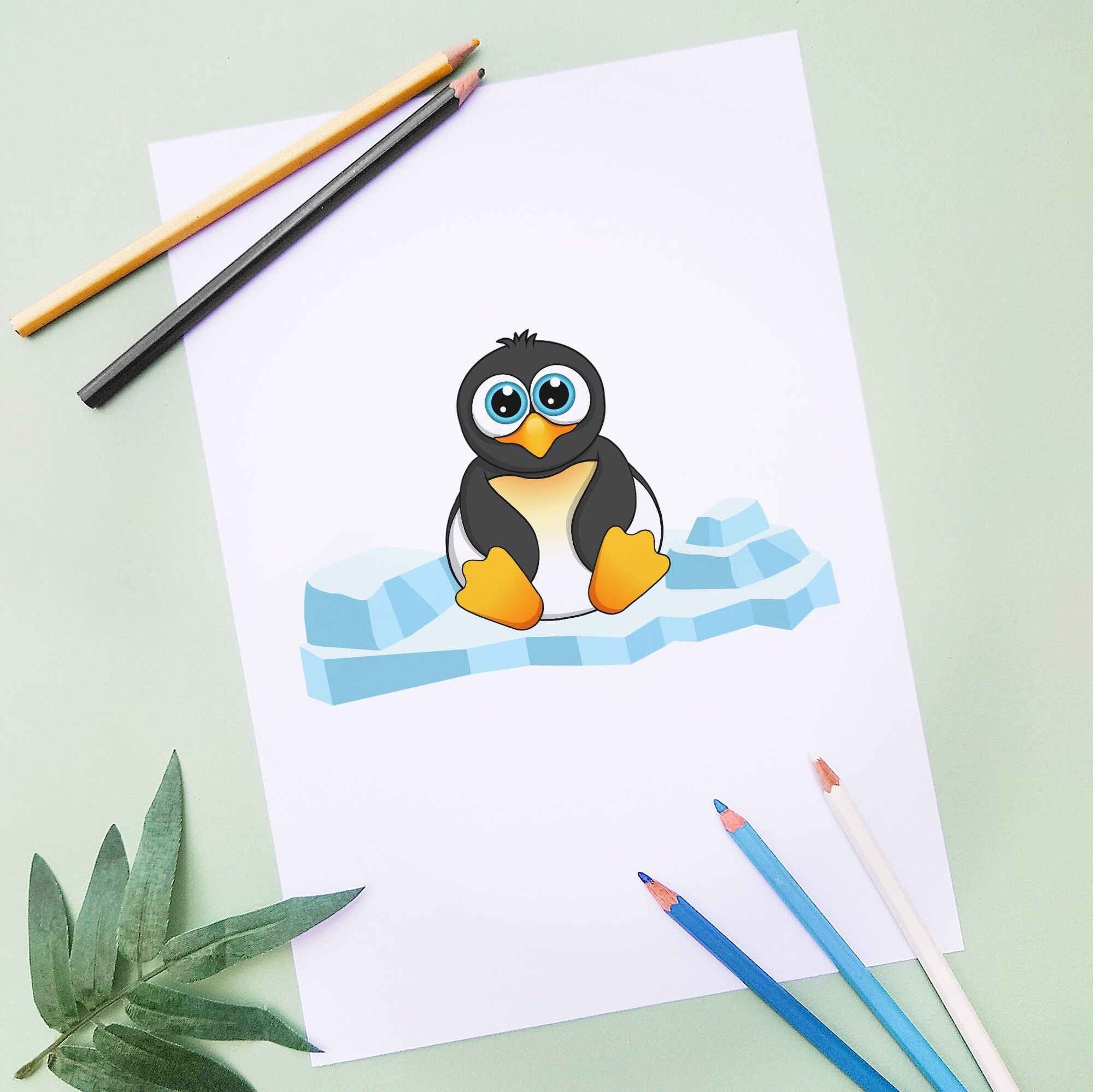 Personalized Penguin on Iceberg Birth Print, Baby Name Frame, Nursery ...