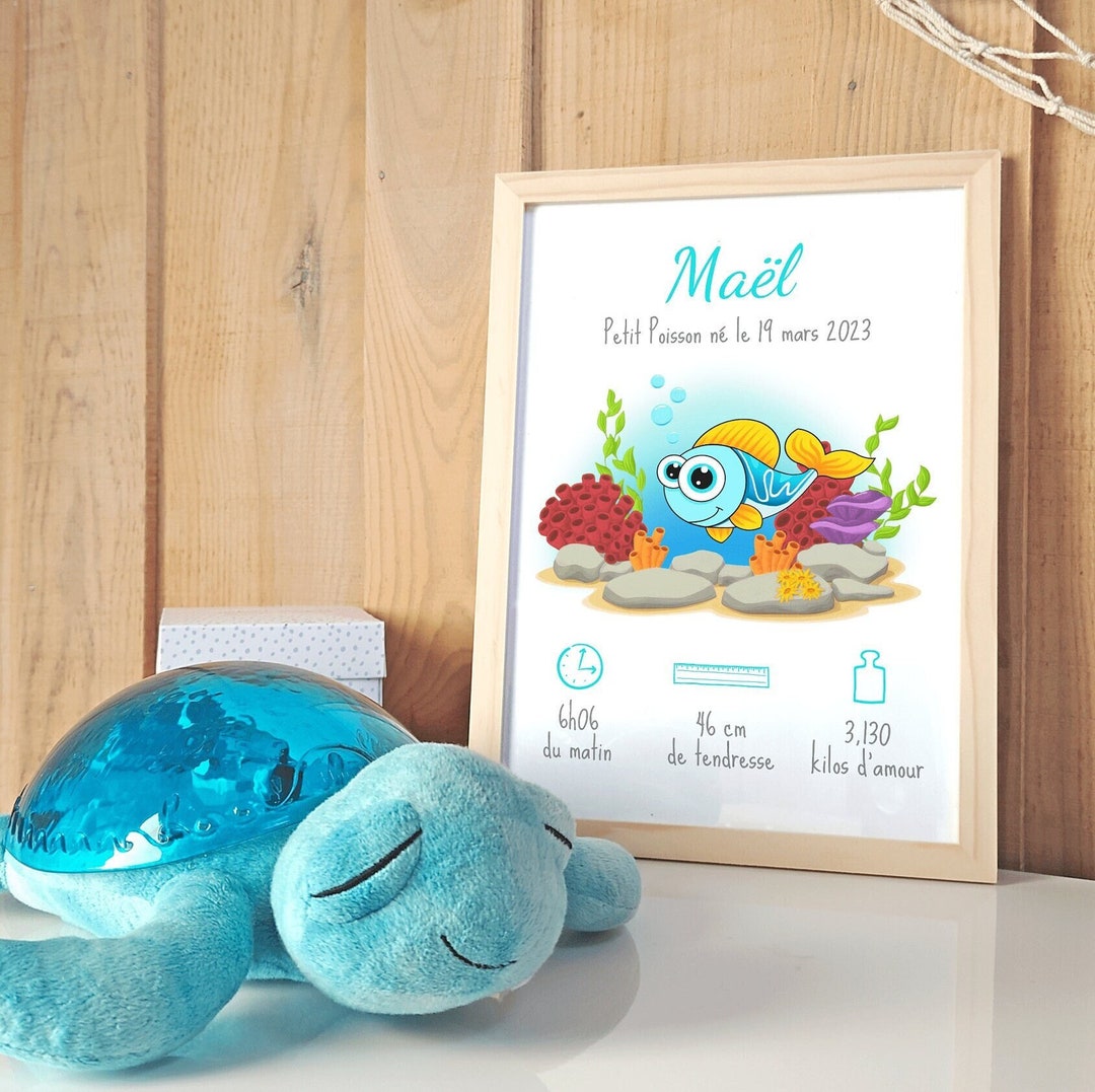 Personalized Fish and Reef Birth Print, Baby Name Frame, Nursery Decor ...