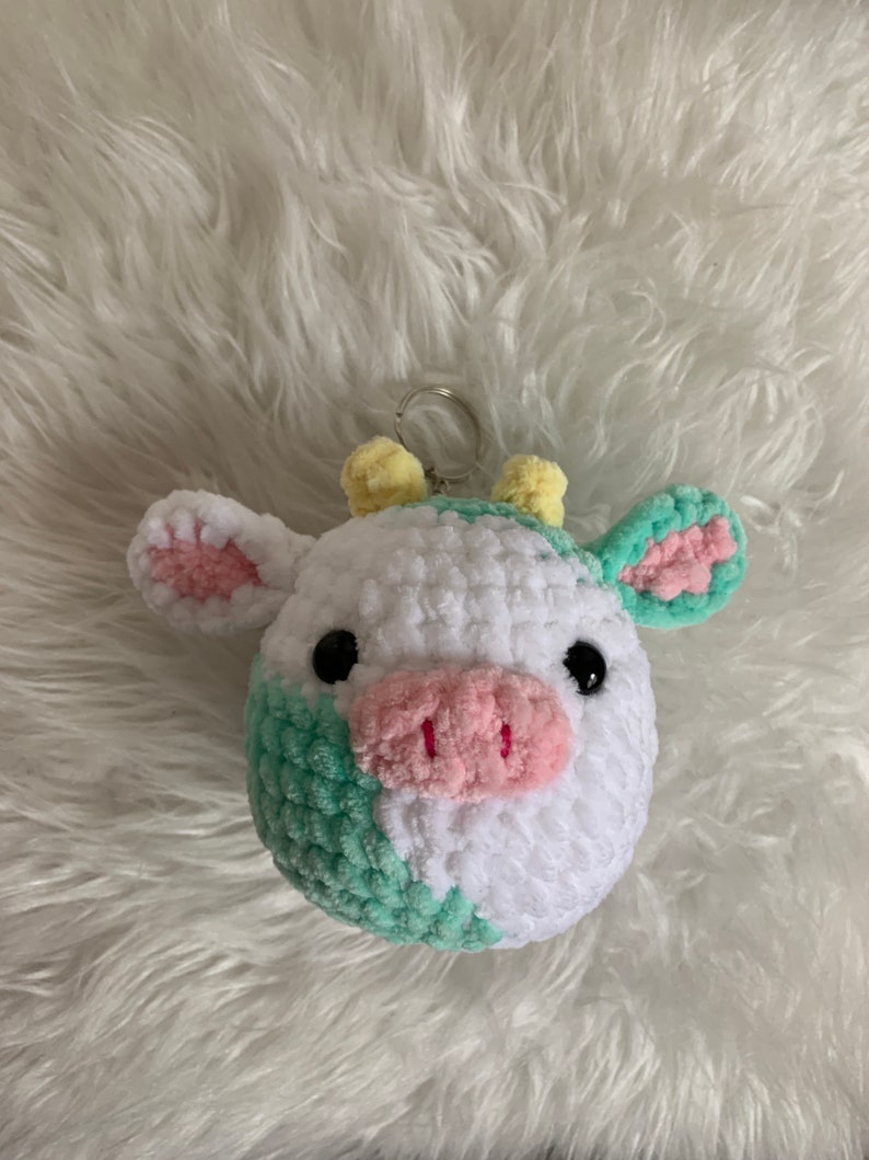 Crochet Cow Keychain: Kawaii Plush Bag Charm - Etsy