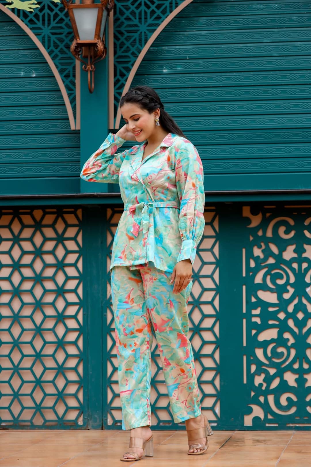 Pakistani Co Ord Set for Women Silk Co Ord Set Multicolor With Belt Coord Set for Women Co Ord ...