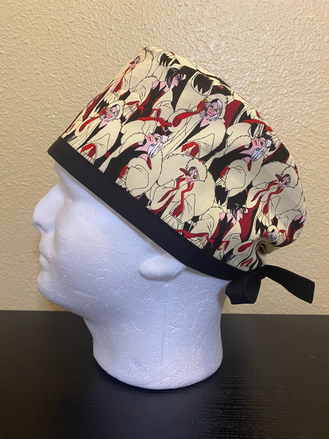Disney Cute Cruella Villian Cartoon Pixie Scrub Cap, Scrub Caps for ...