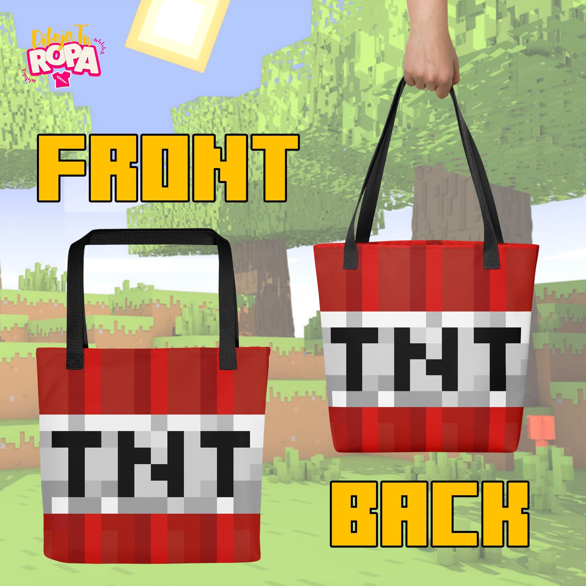 TNT Minecraft Tote Bag | Funny Pixel Gamer Purse | Geeky Everyday Bag ...
