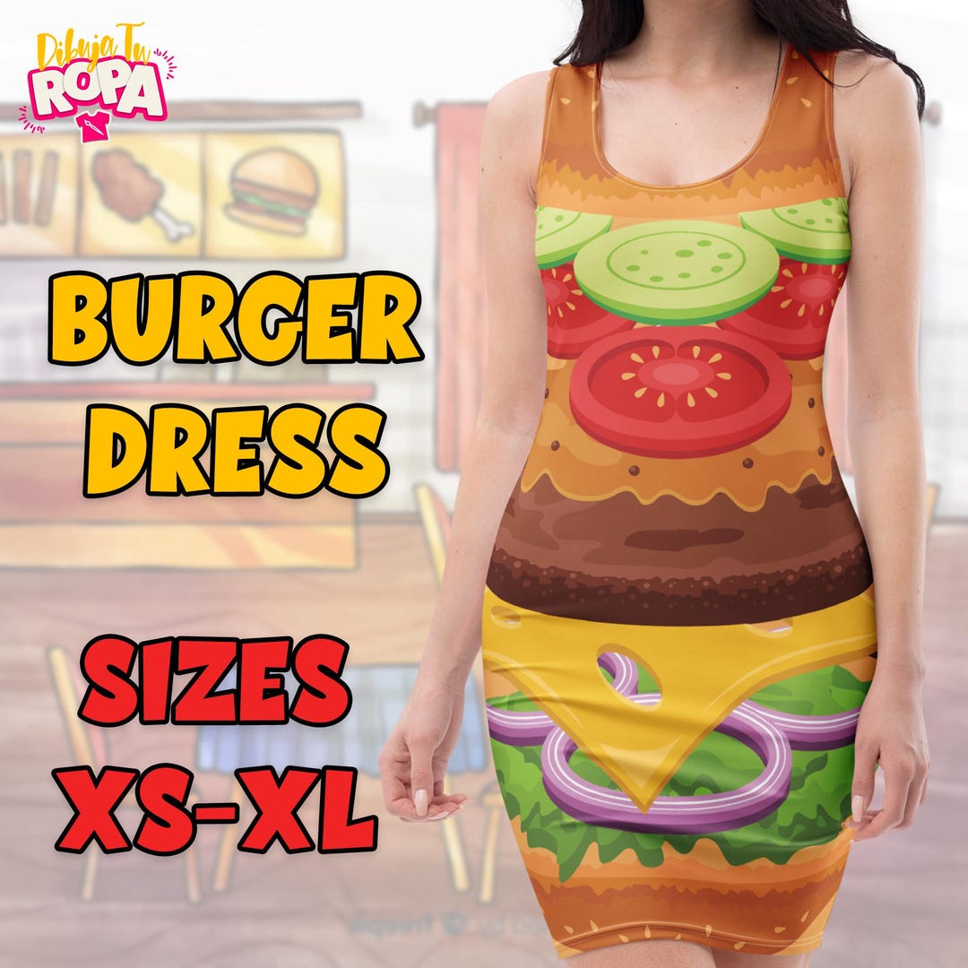 Colorful Burger Graphic Bodycon Dress | Fun Foodie Festival Outfit ...
