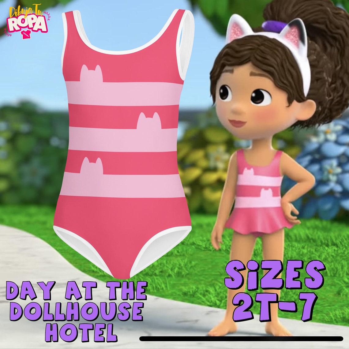 Girl One-piece Swumsuit / Gabby's Dollhouse Pink Swimsuit Cosplay / Day ...