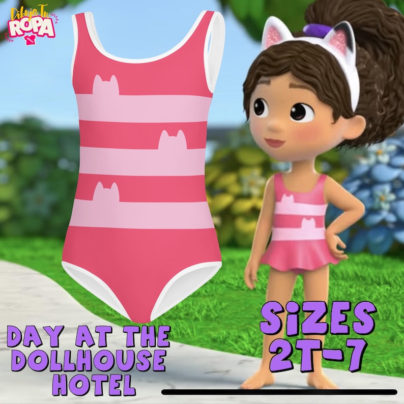 Girl One-piece Swumsuit / Gabby's Dollhouse Pink Swimsuit Cosplay / Day ...