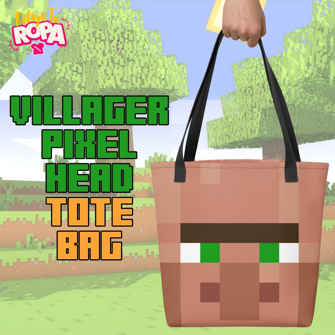 Villager Minecraft Tote Bag | Funny Pixel Face Shopper | Geeky Everyday ...