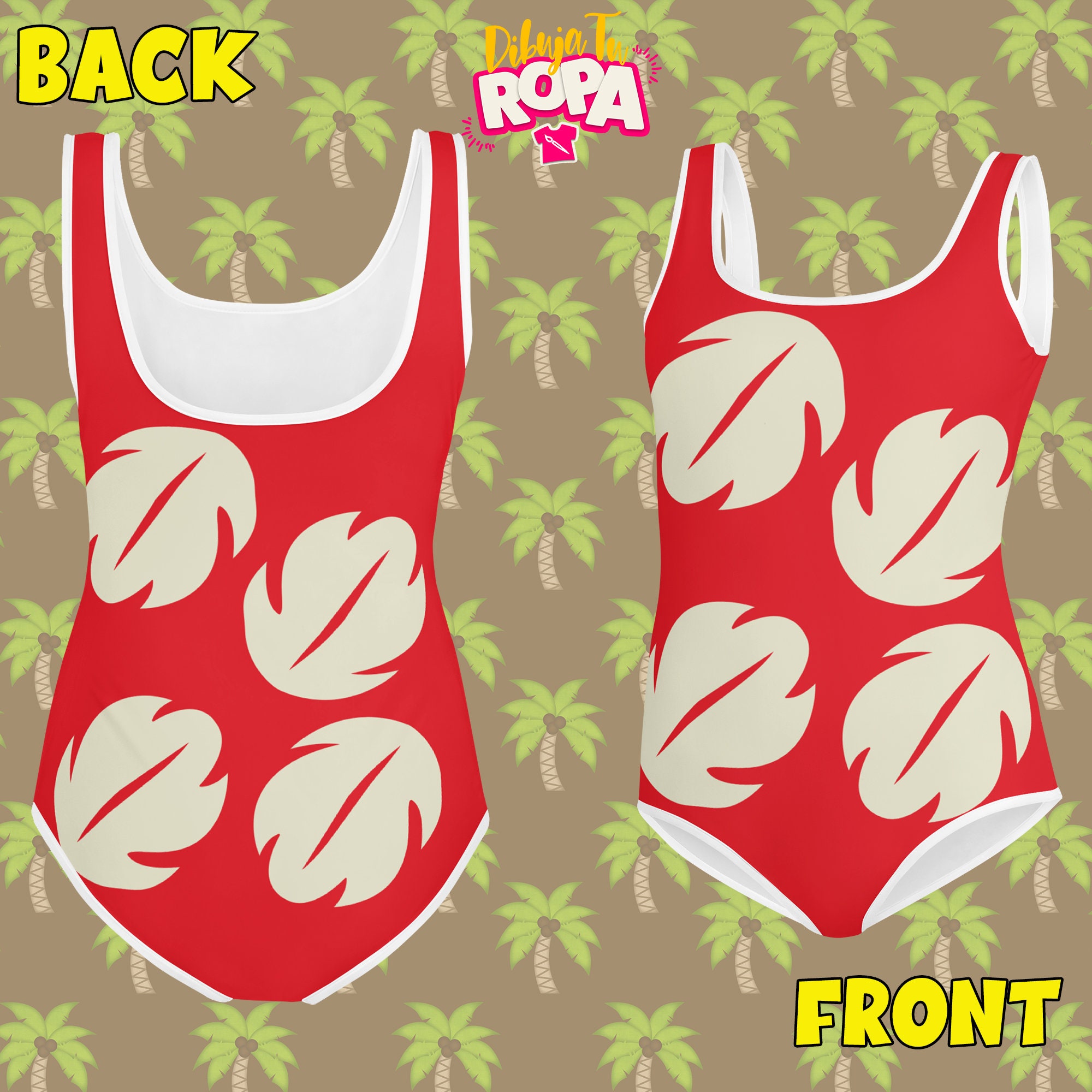 One-piece Swimsuit for Youth Red With Leafs Inspired by Lilo and Stitch ...