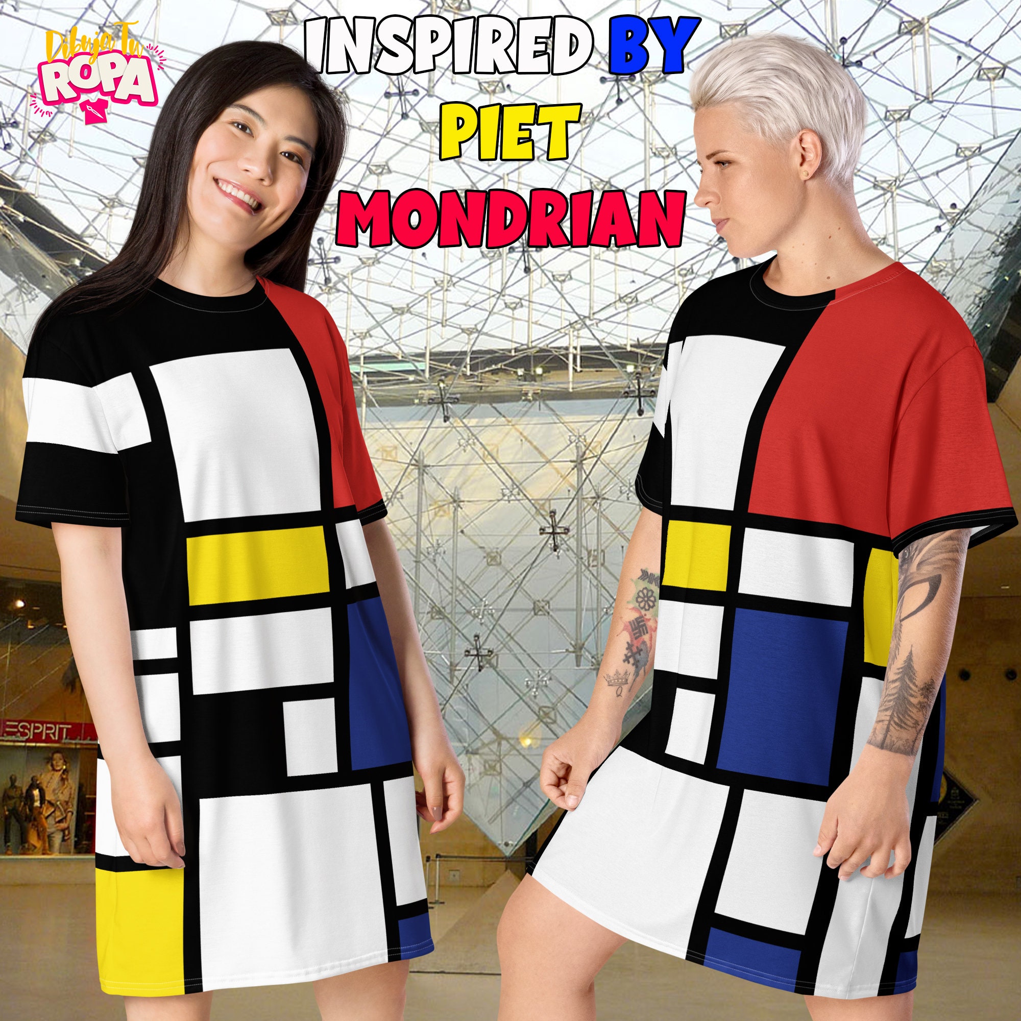 T-shirt Dress Inspired by Piet Mondrian / Artistic Dress / Painting on ...