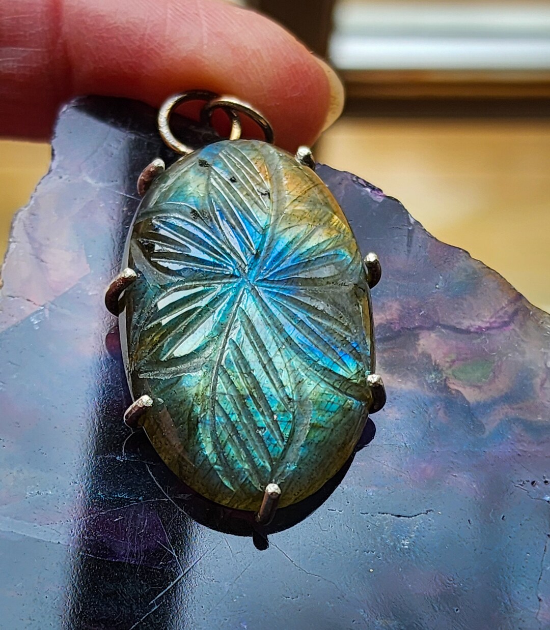 Flashy Multi-colored Carved Labradorite Pendant - Etsy