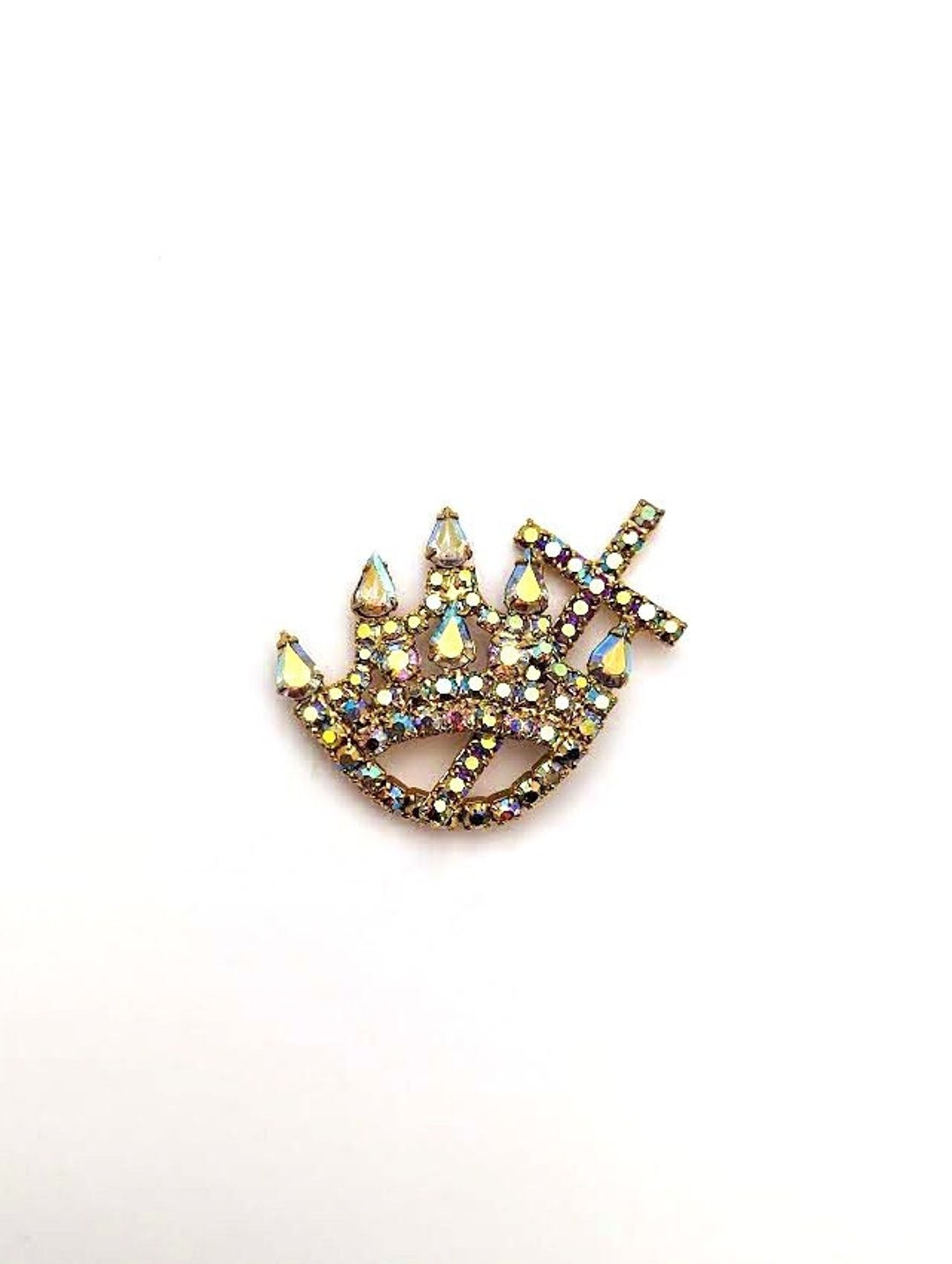 Vintage Crown and Cross Rhinestone Pin - Etsy