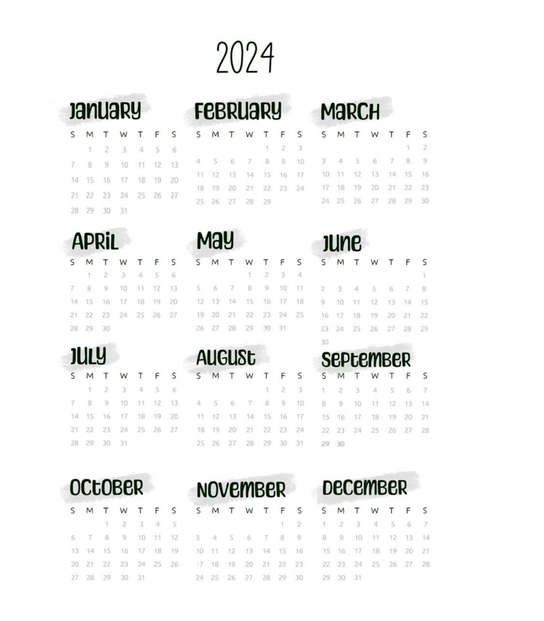 PDF Grey 2024 Calendar Year A4 A5 Planner Insert Bullet Journal ...