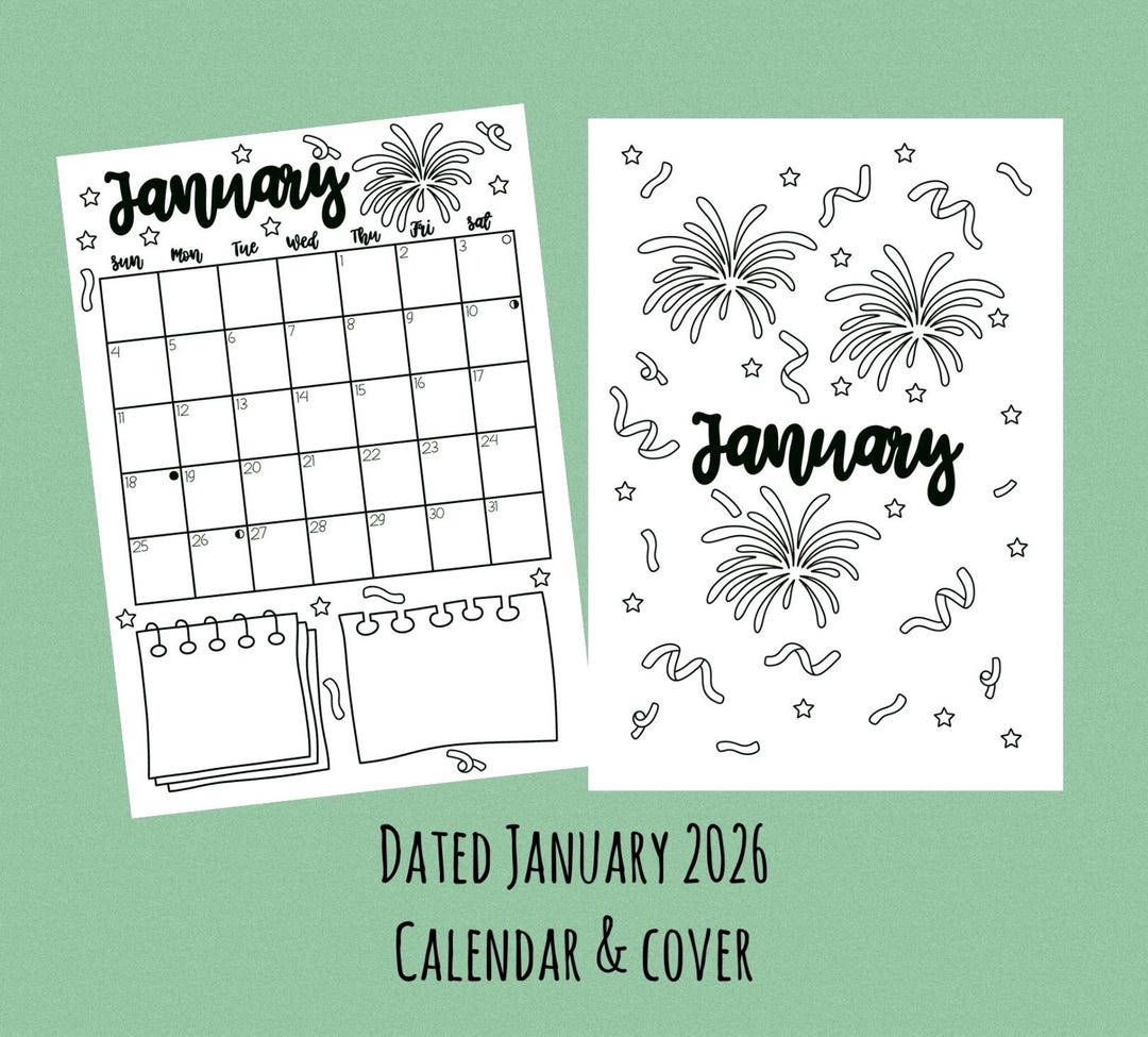 PDF Printable Dated January 2026 Calendar and Cover Planner Page ...