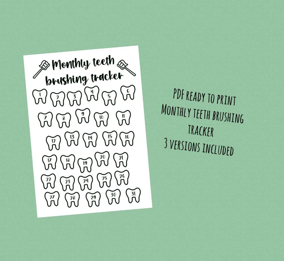 PDF Monthly Teeth Brushing Tracker Chart Kids Dental Hygiene Oral Care ...