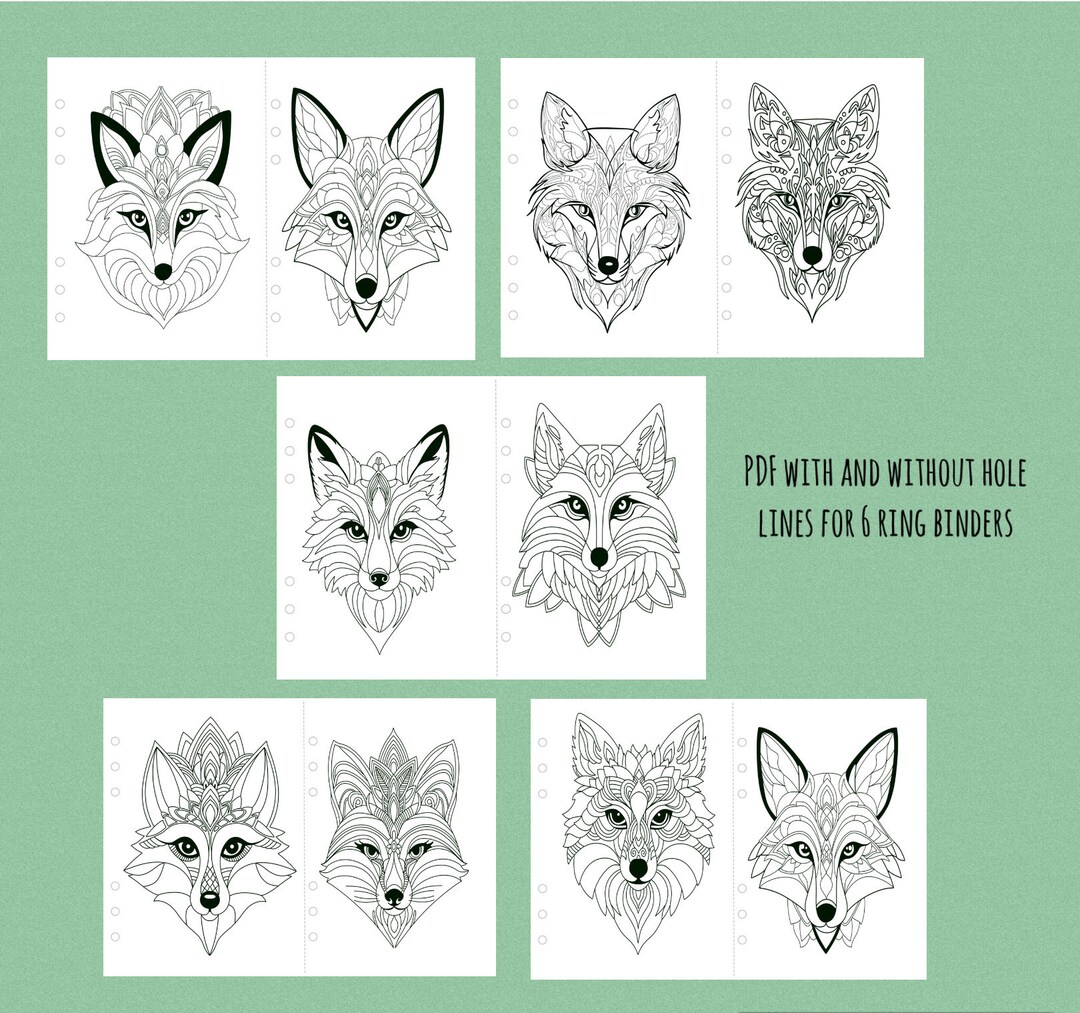 PDF 10 Fox Adult Coloring Pages Bullet Journal Planner Inserts Digital ...