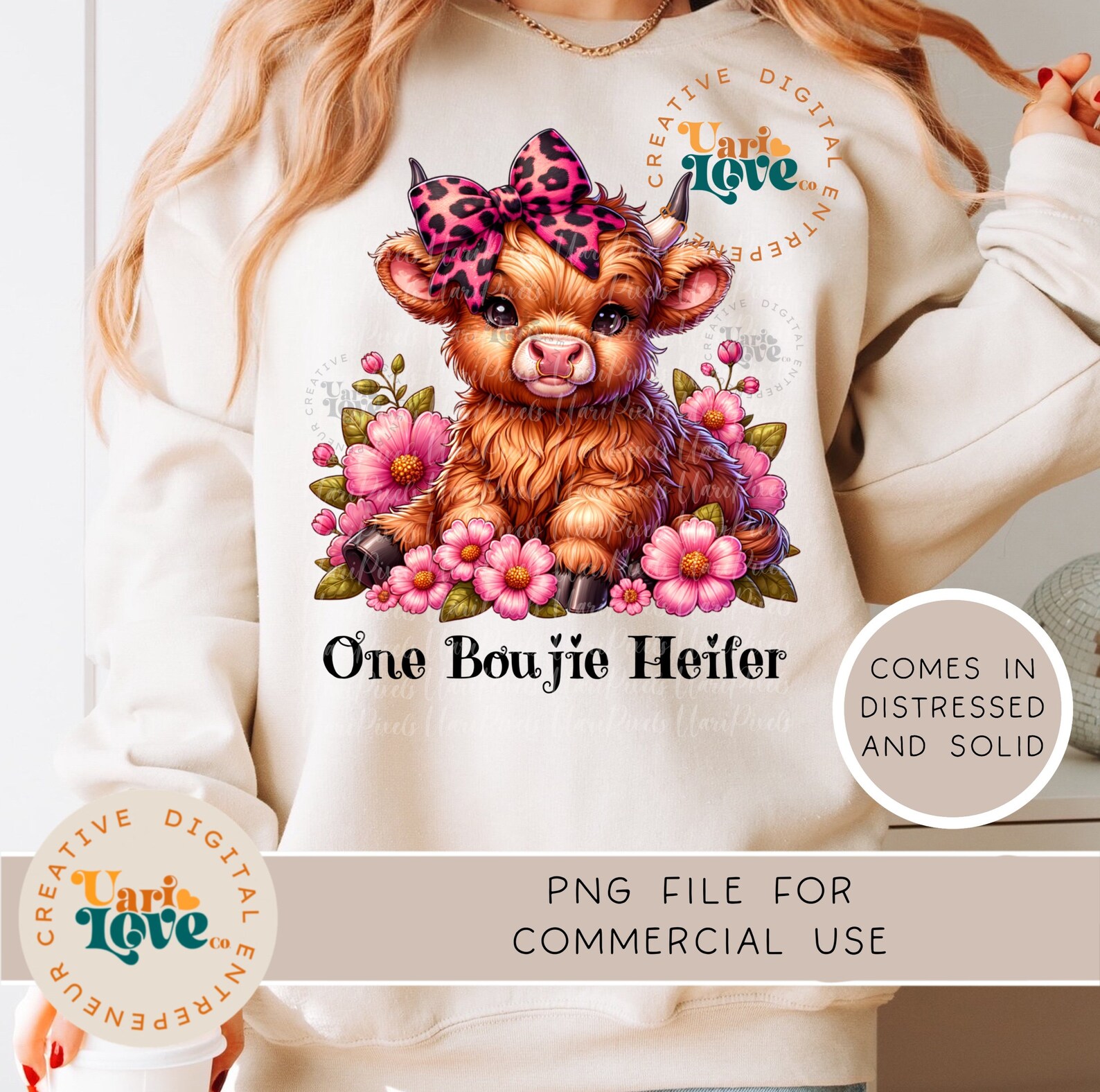 One Boujee Heifer Highland Cow Png, Stanley Inspired Belt Bag PNG ...