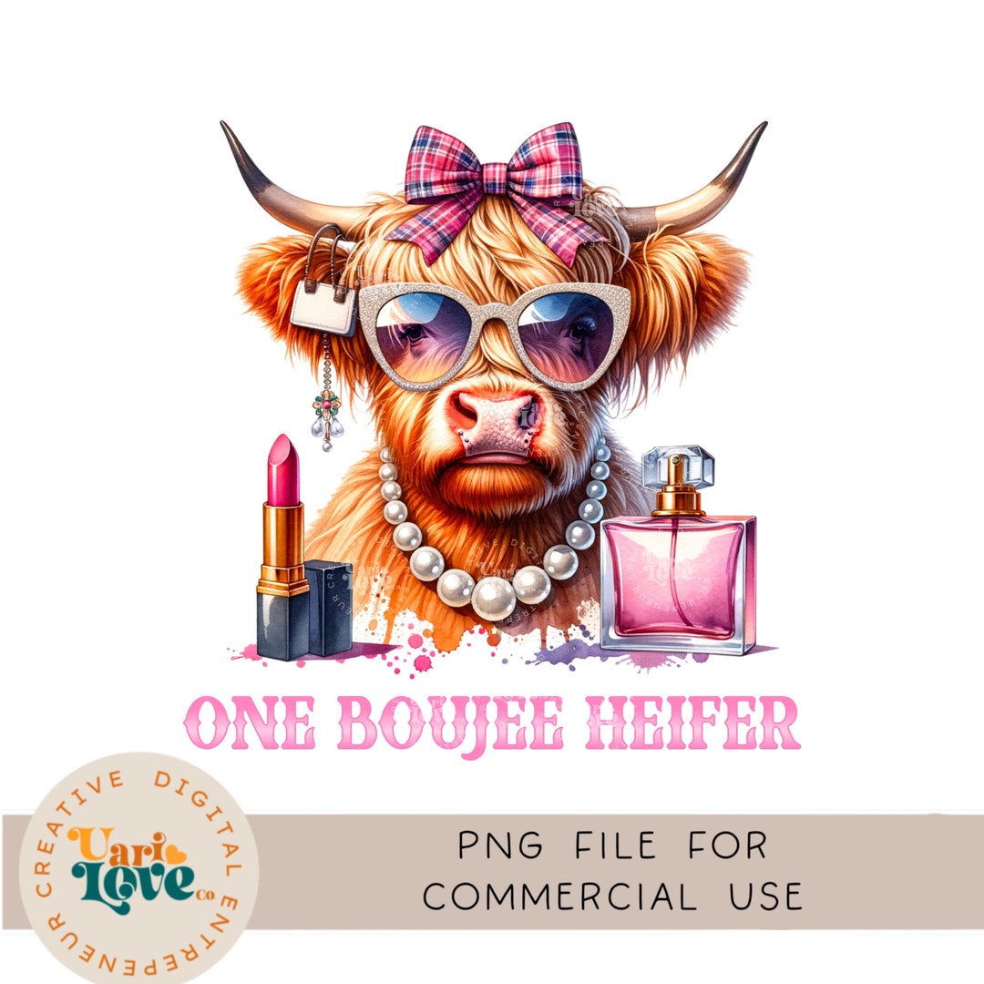 One Boujee Heifer Highland Cow Png, Stanley Inspired Belt Bag PNG ...