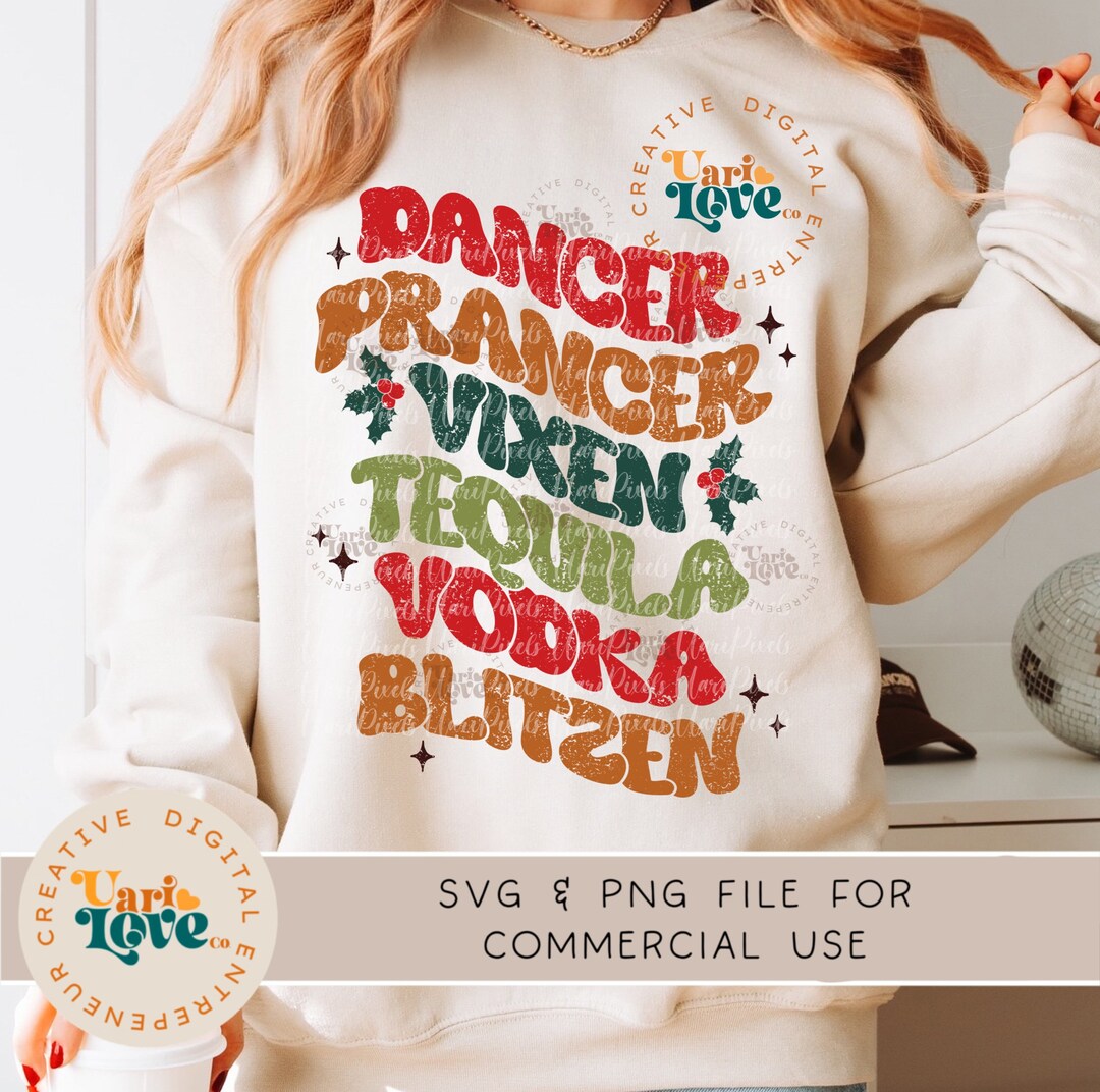 Reindeer & Alcohol Names, Groovy Christmas PNG SVG, Dancer Prancer ...
