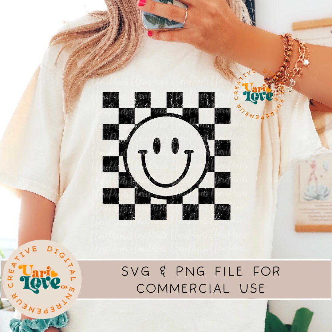 Checkered Smile Face SVG PNG Sublimation, Happy Face Shirt Design ...