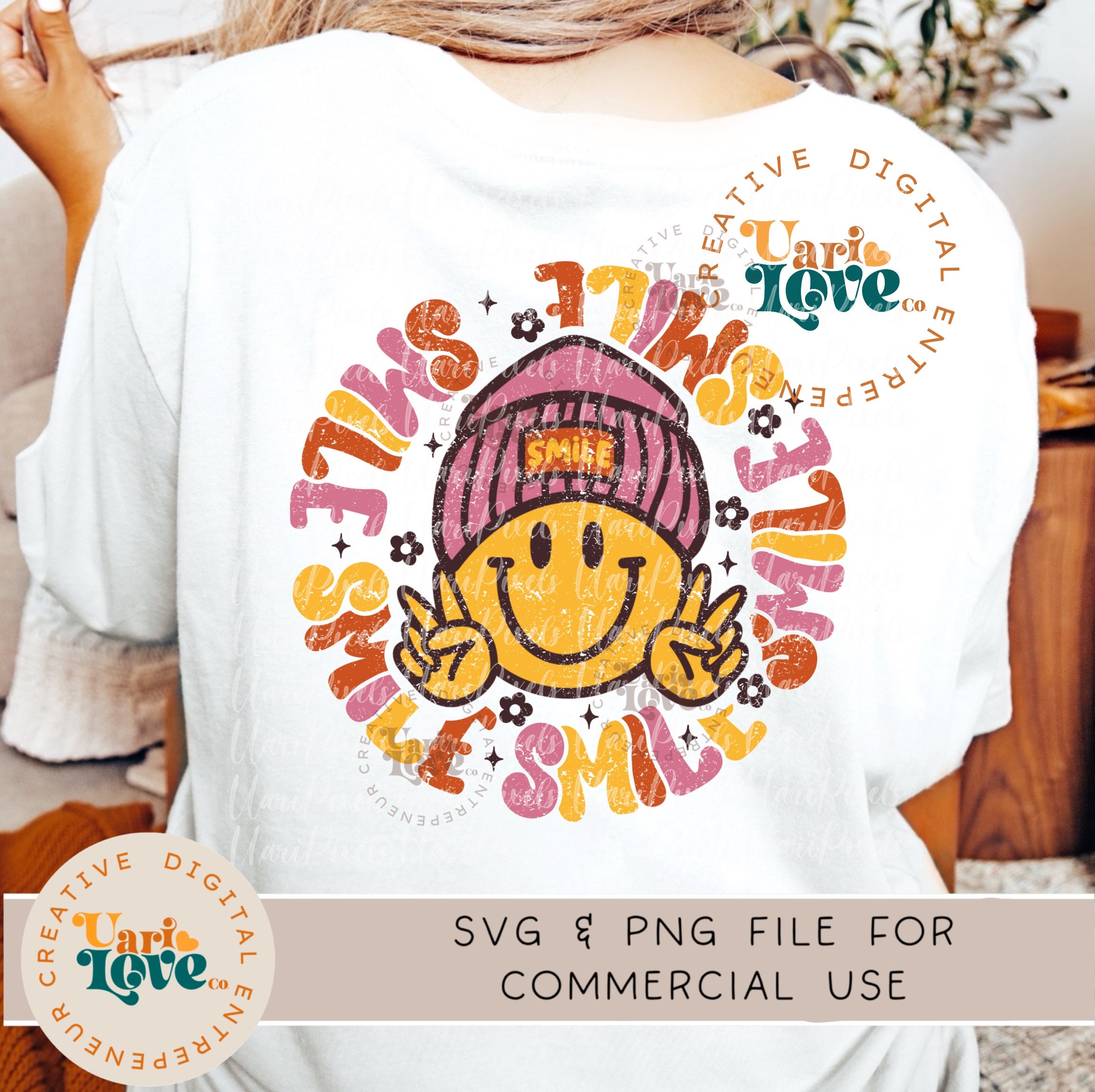 Retro Boho Smile Beanie SVG PNG Trendy Hoodie Front Back - Etsy