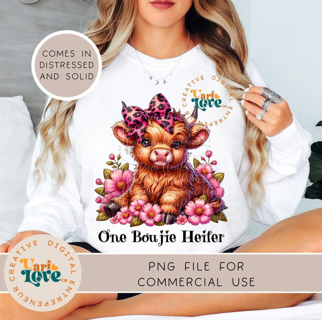 One Boujee Heifer Highland Cow Png, Stanley Inspired Belt Bag PNG ...