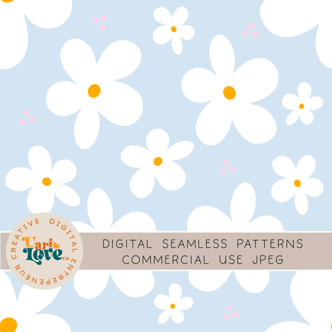 Baby Blue and Daisy Seamless Repeat Pattern | Daisy Fabric Pattern ...