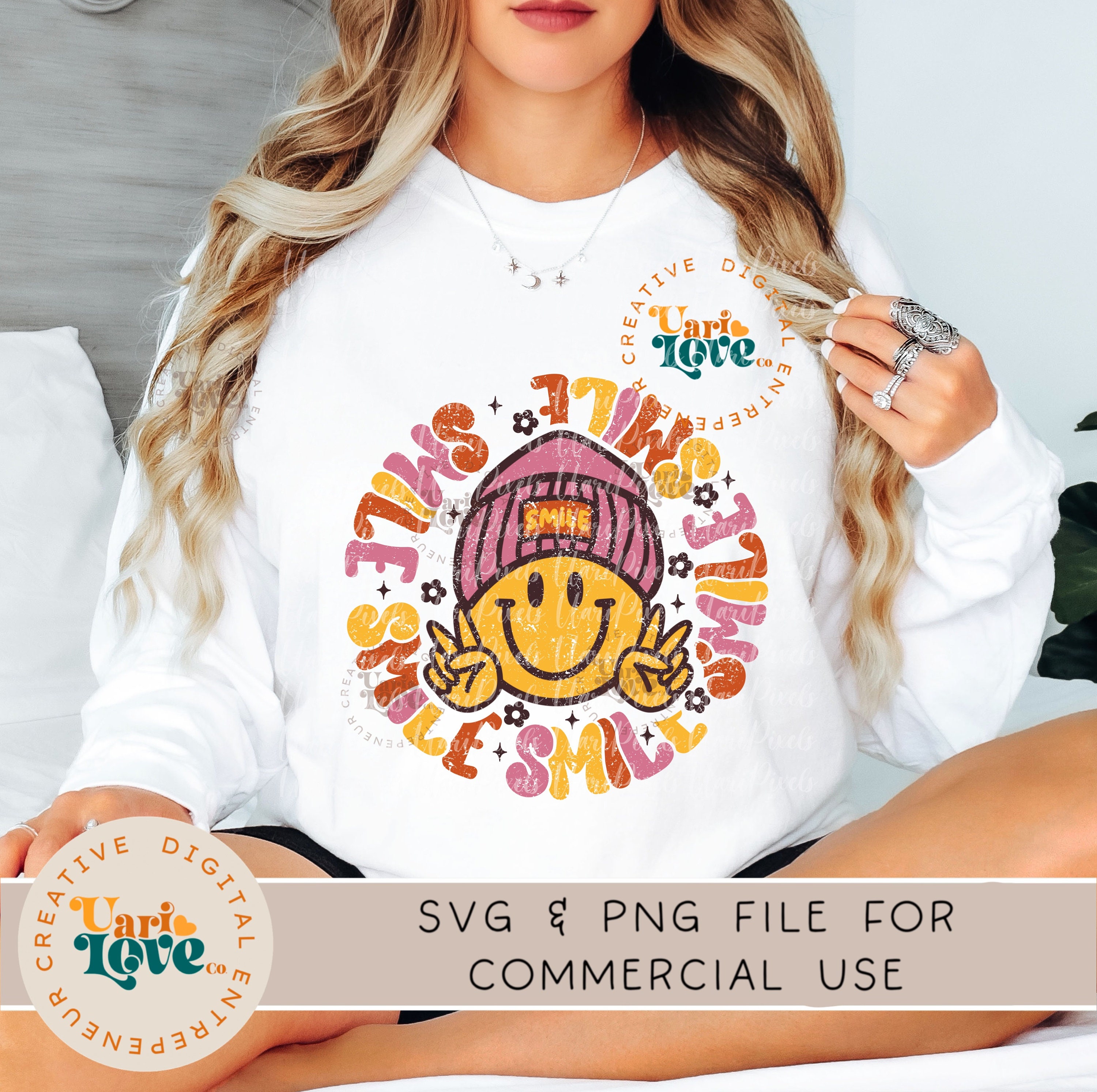 Retro Boho Smile Beanie SVG PNG Trendy Hoodie Front Back - Etsy