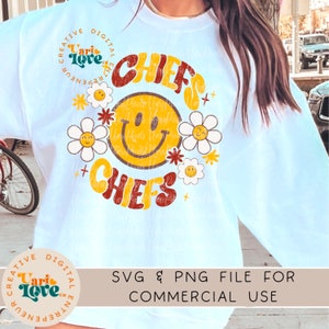 Retro Chiefs PNG SVG, Groovy Game Day Sublimation Distressed Girl's ...