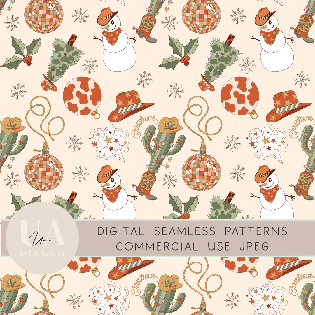 Western Christmas Seamless Pattern | Country Christmas Surface Pattern ...