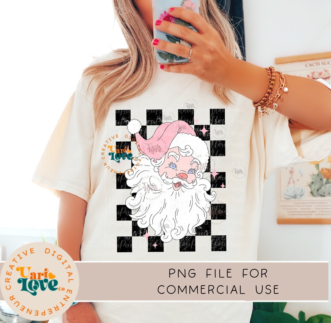 Checkered Santa Claus PNG Retro Christmas Sublimation, Distressed Merry Christmas Winter Holiday ...
