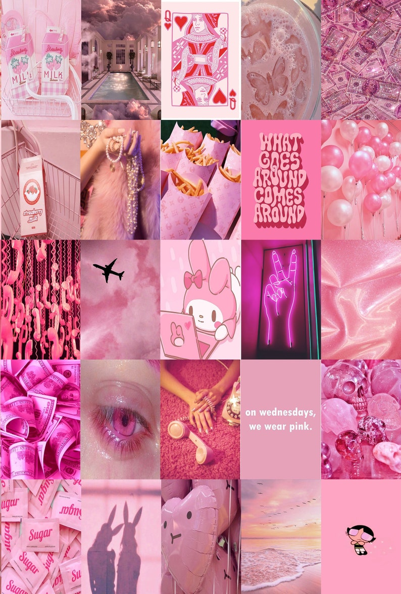 Boujee Pink Aesthetic Wall Collage Kit 100 Pcs Luxury Pink Etsy