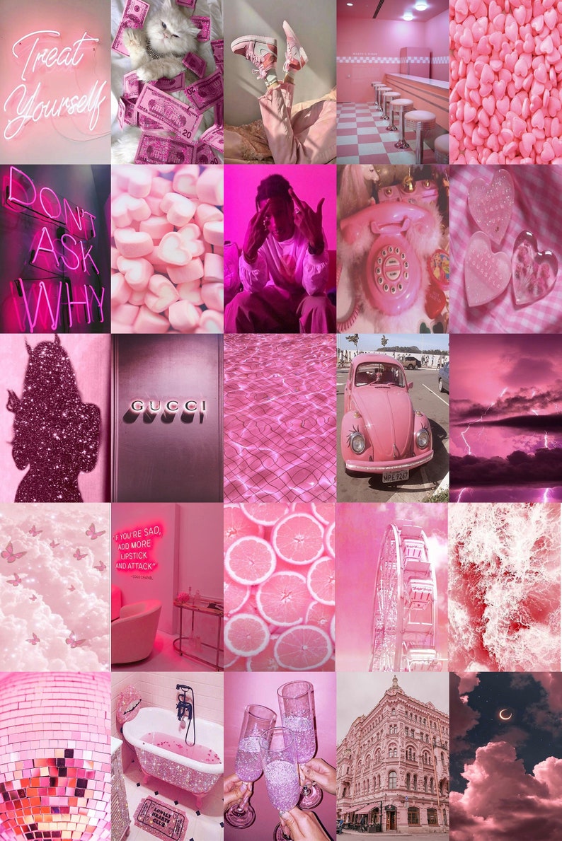 Boujee Pink Aesthetic Wall Collage Kit 100 Pcs Luxury Pink Etsy