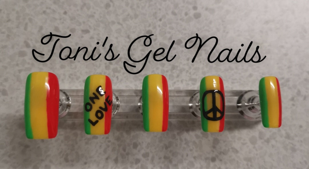 Reggae Nails Press on Nails Peace Love Square Nails Bob Marley - Etsy