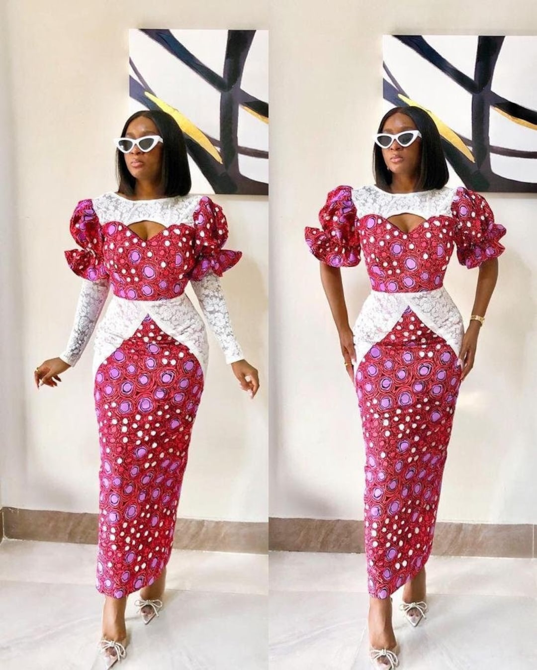 Pink White Multi Long African Ankara Plus Size Party Dress With Free ...