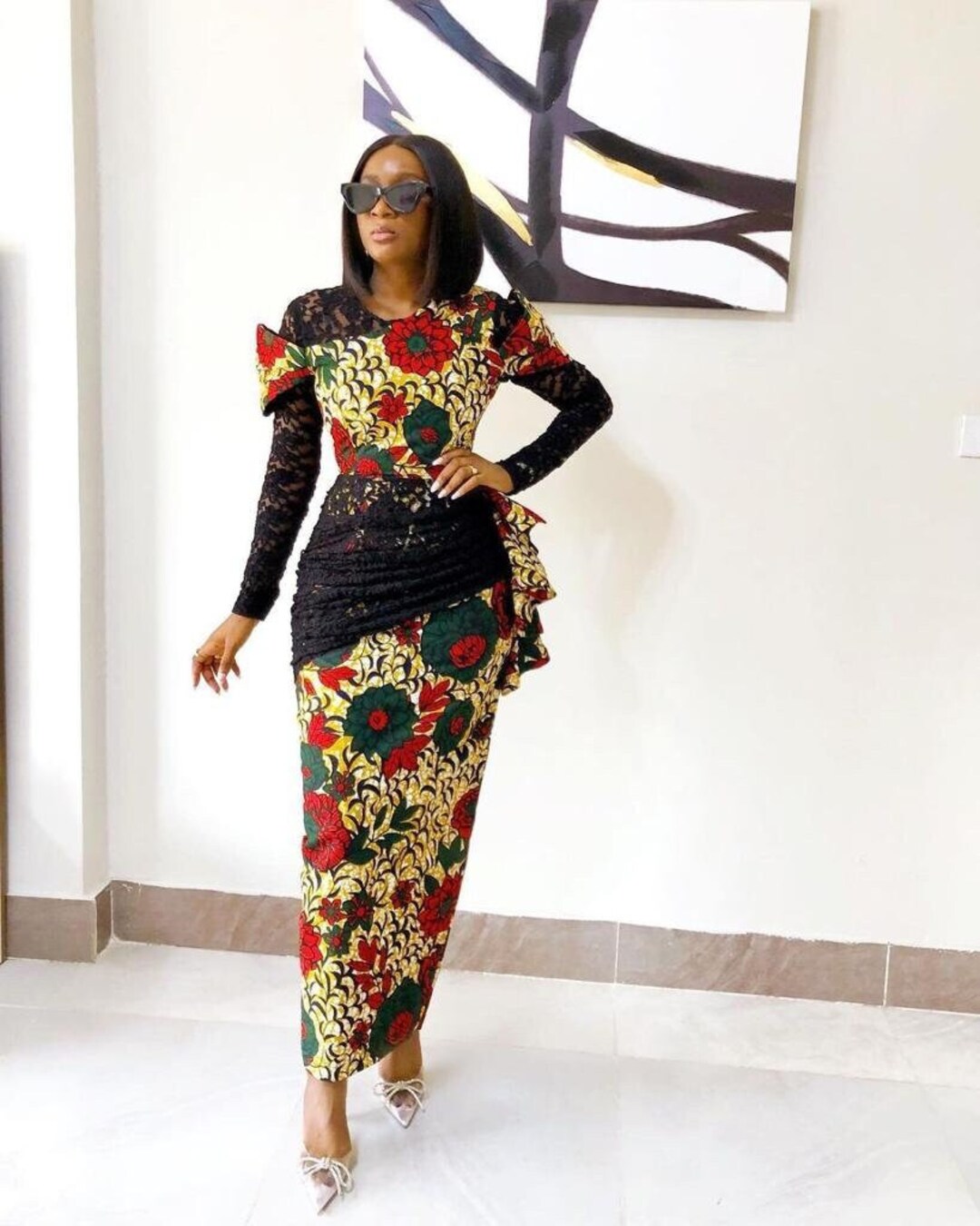 Yellow Black Multi Long African Ankara Plus Size Party Dress With Free ...