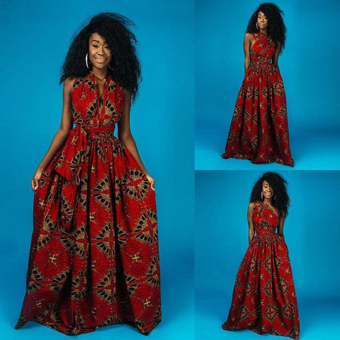 Red African Ankara Print Long Maxi Infinity Dress Plus Size - Etsy UK