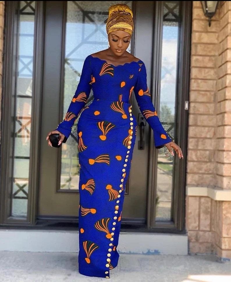 Royal Blue Orange Off Shoulder African Ankara Print Plus Size Etsy Uk