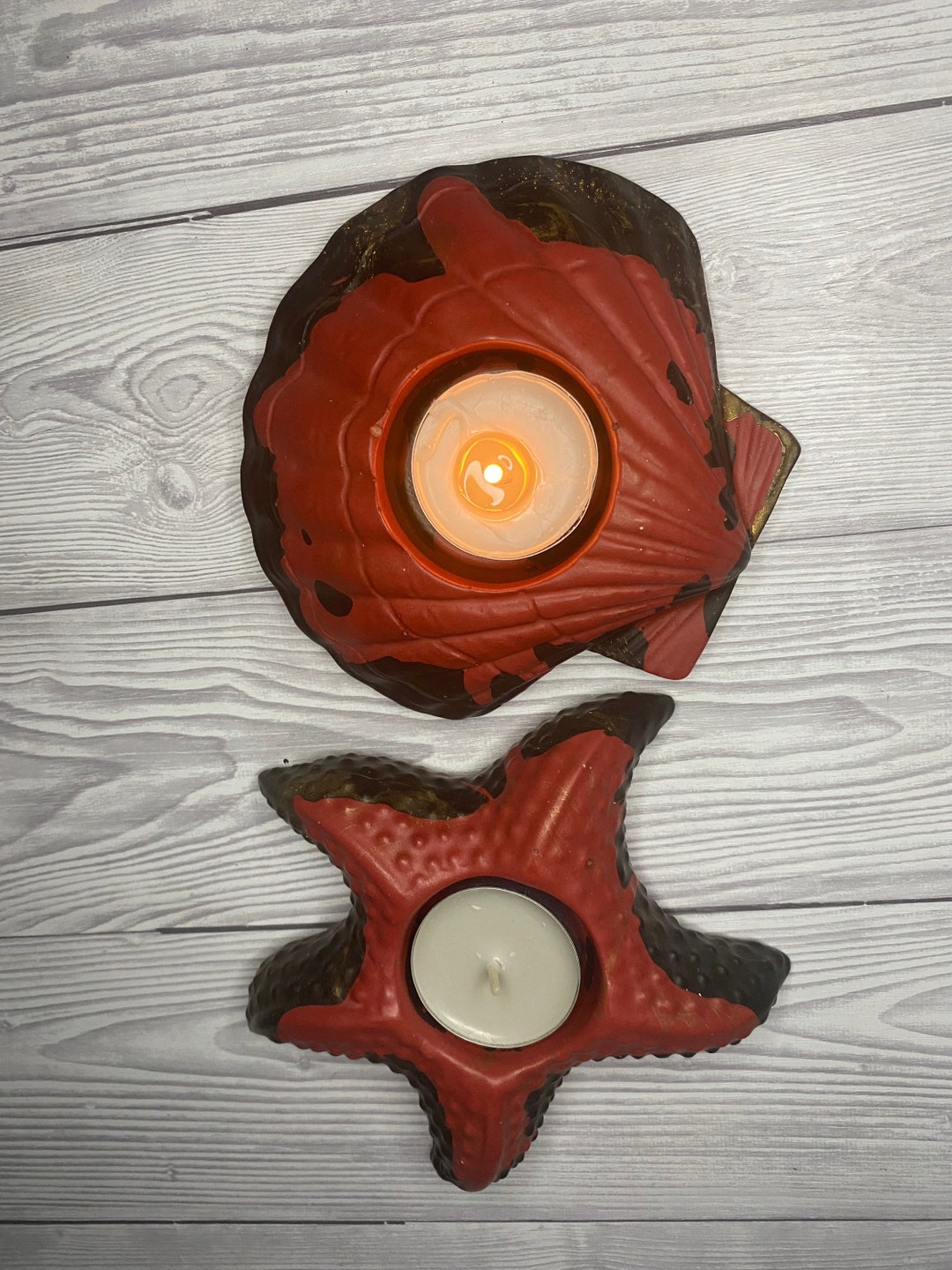 Set of Scallop and Starfish Tea Light Holder / Scallop Candle Holder ...
