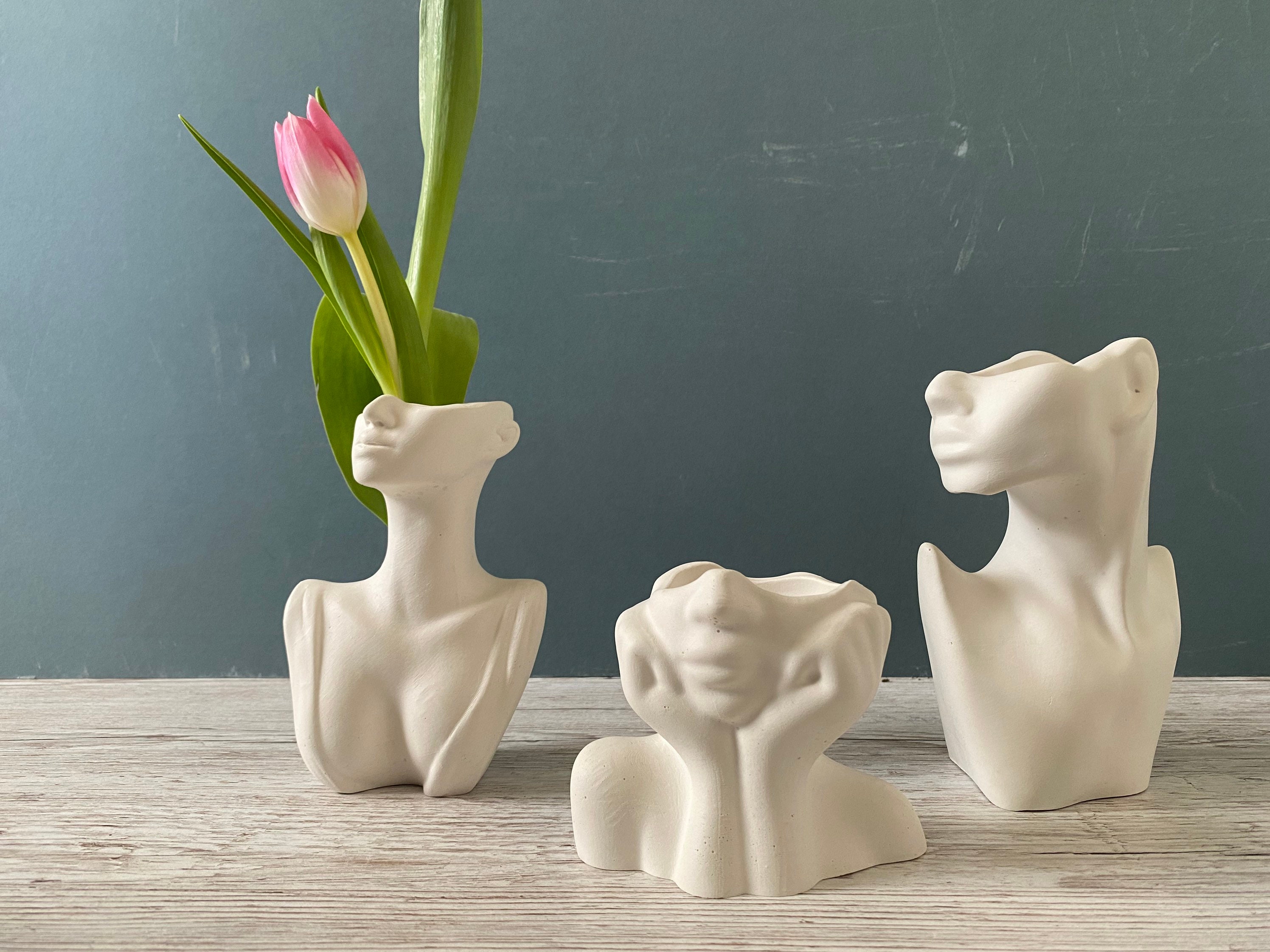 Woman Half Face Vase, Bust Boody Stone Pot , Concrete Vase , Gift ...
