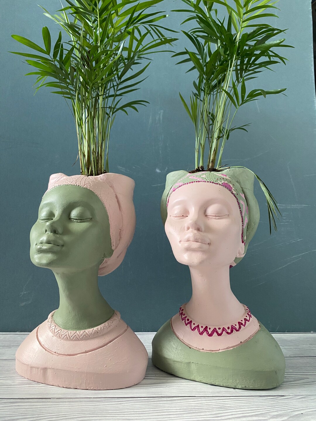 Woman Head Planter Pot, African Queen Pot, Unique Planters UK, Concrete ...