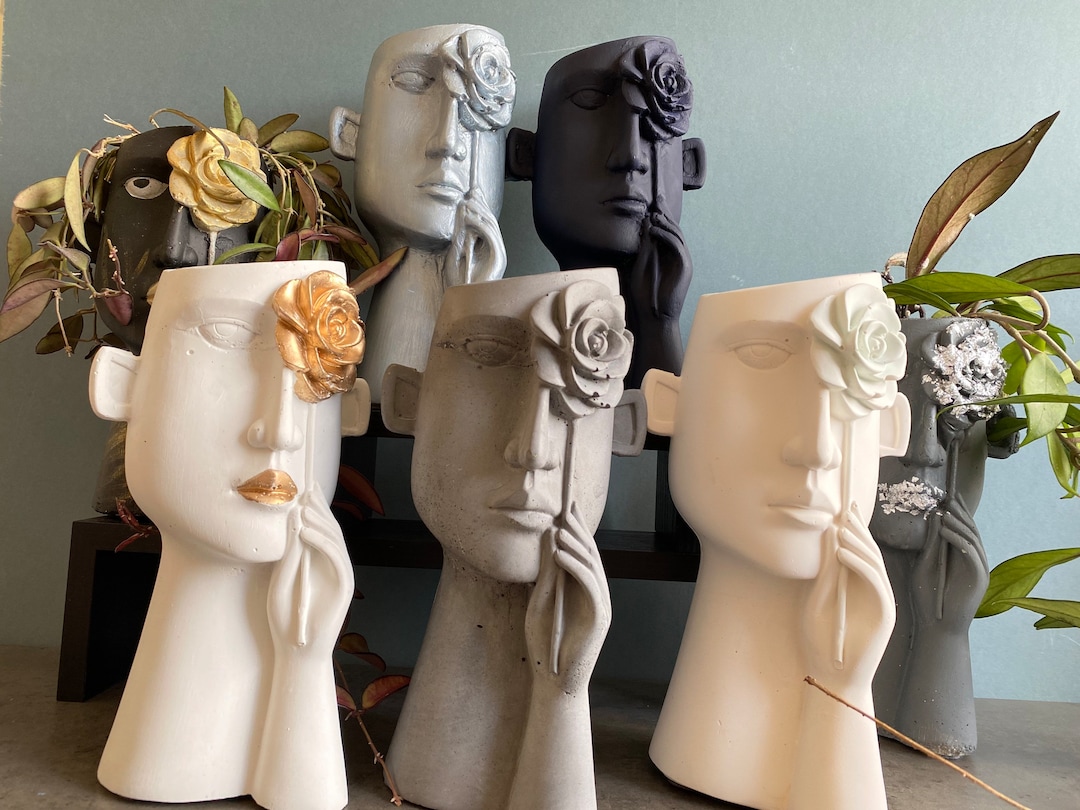Head Planter Pot Jesmonite Vase, Nordic Style Indoor Concrete ...