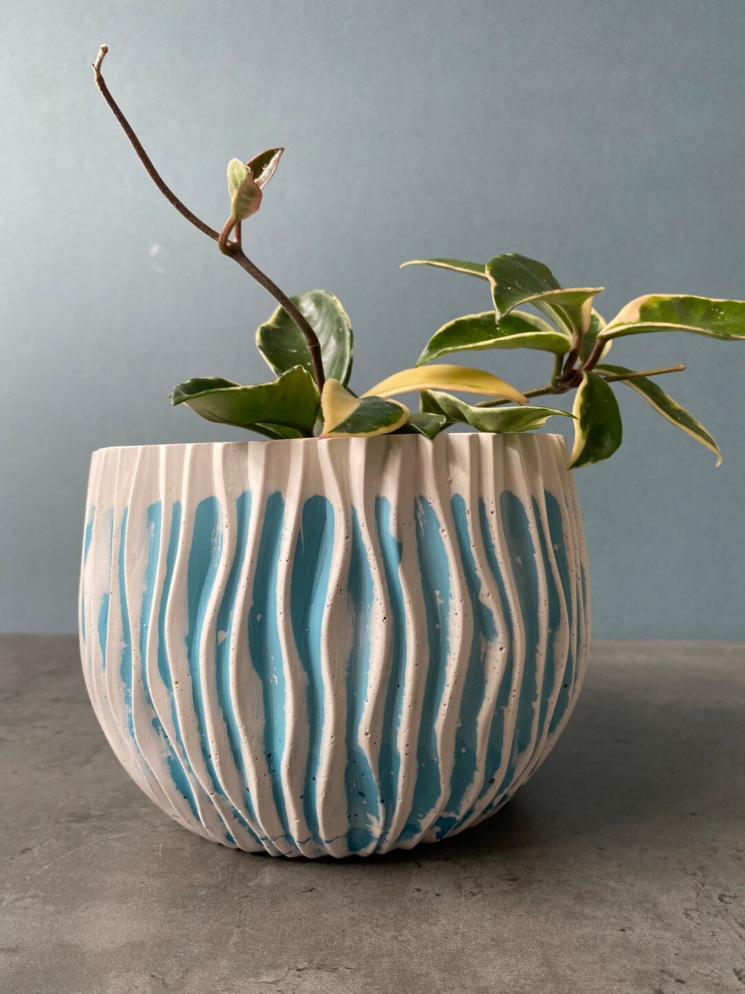 Large Round Wavy Jesmonite Plant Pot, Natural Stone Planter, House ...