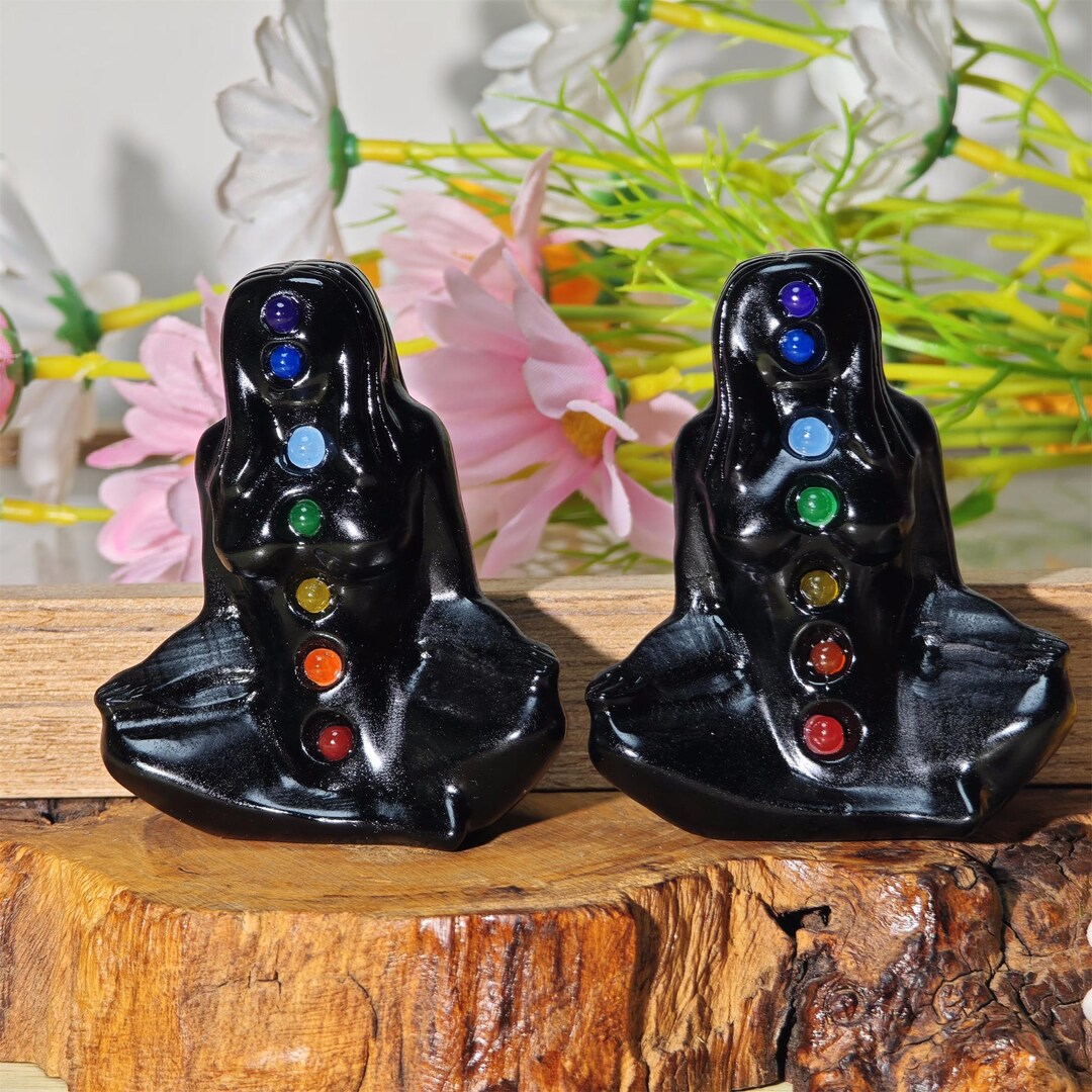 3 Natural Obsidian Yoga Carving, Obsidian Woman Carving, Obsidian Yoga ...
