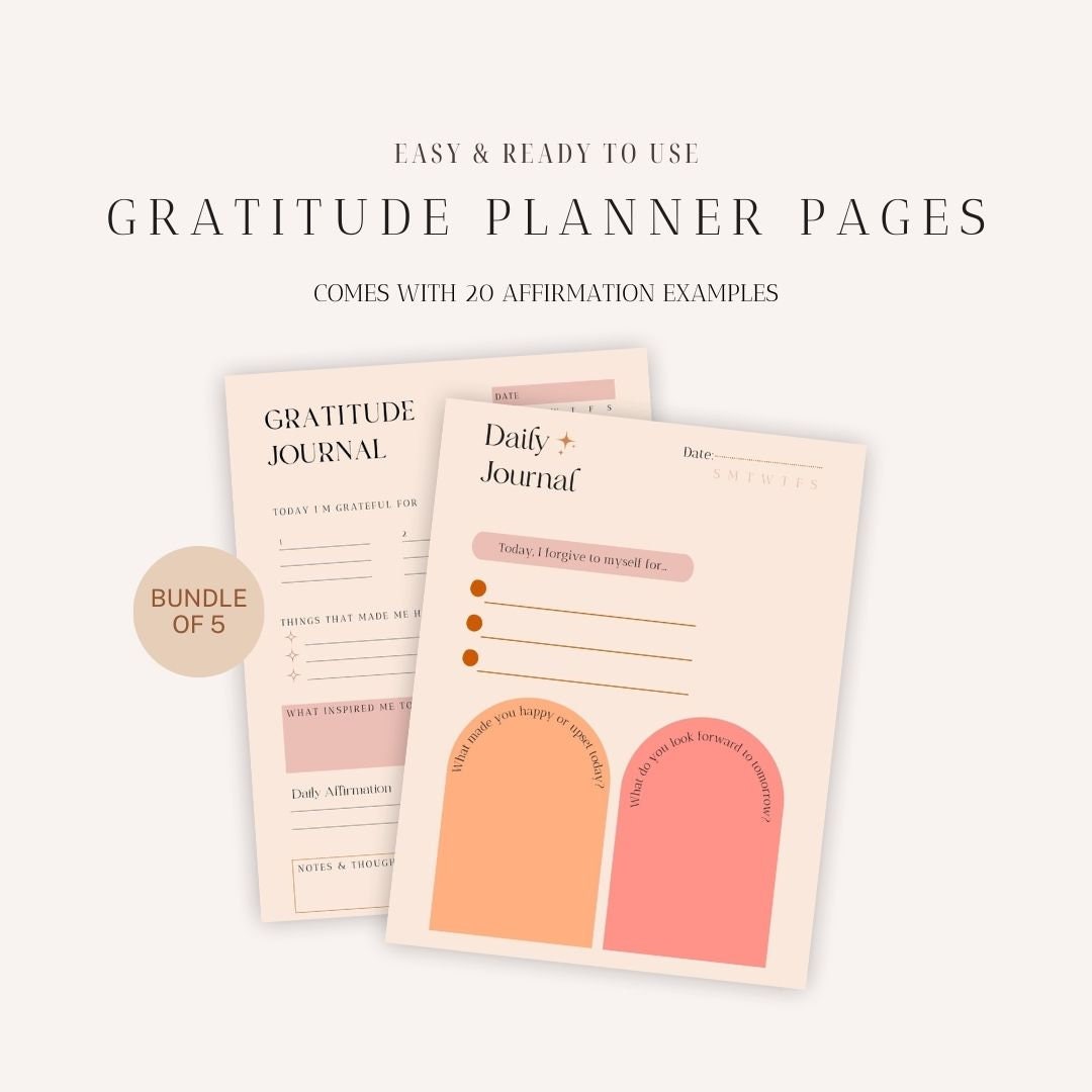 Gratitude Digital Journal Printable 5 Minute Journal Gratitude ...