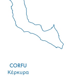 Corfu Κέρκυρα Kerkyra Greek Island Minimalist Map Poster (instant ...