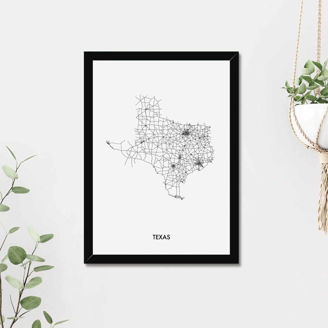 Texas Roads Minimalist Map Print (instant Digital Poster Download) - Etsy