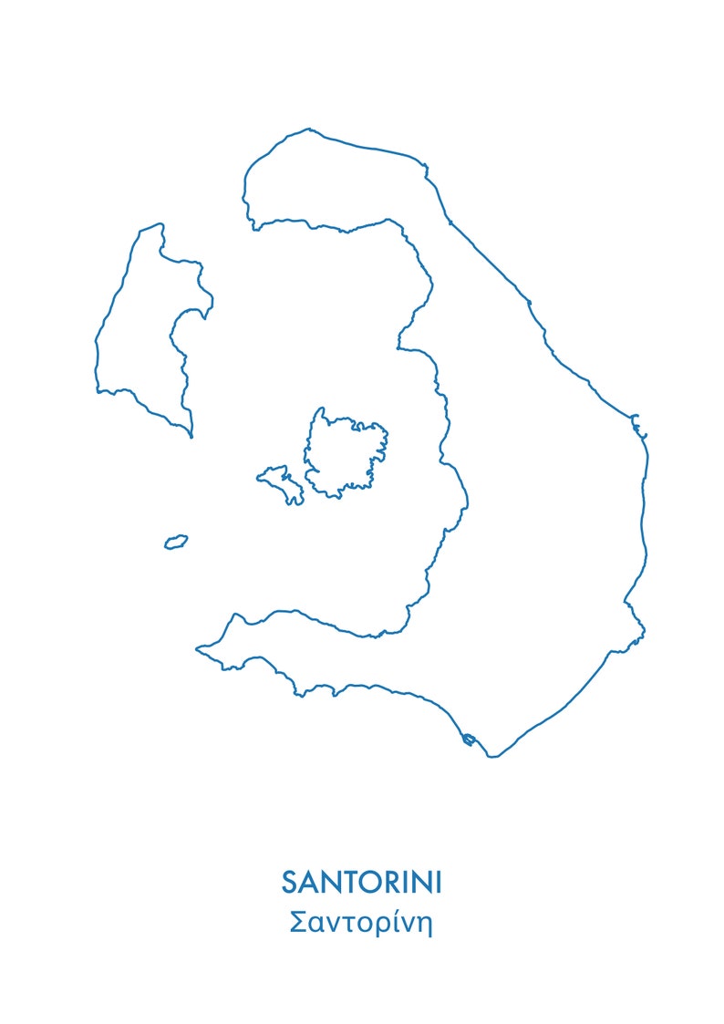 Santorini Σαντορίνη Thira Θήρα Thera Greek Island Minimalist Map ...