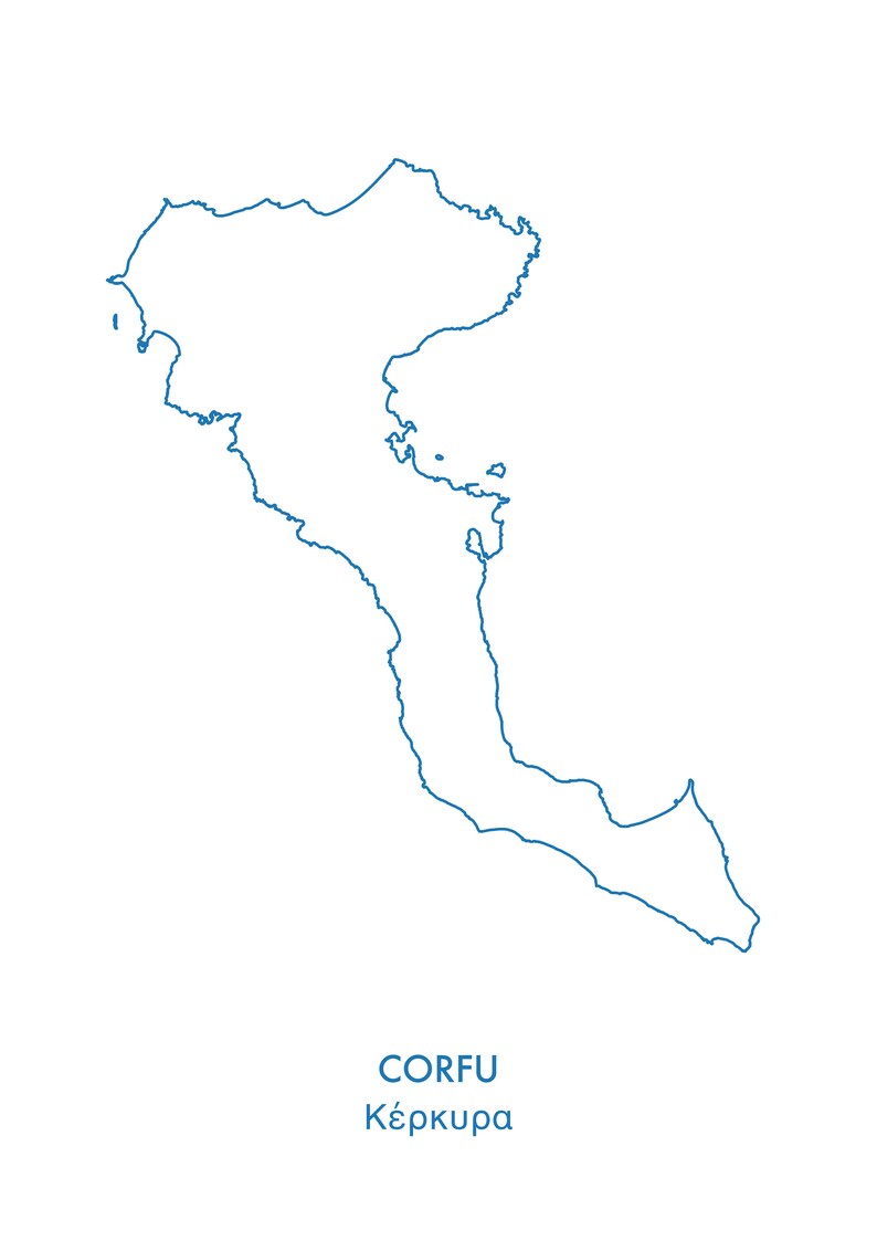 Corfu Κέρκυρα Kerkyra Greek Island Minimalist Map Poster (instant ...