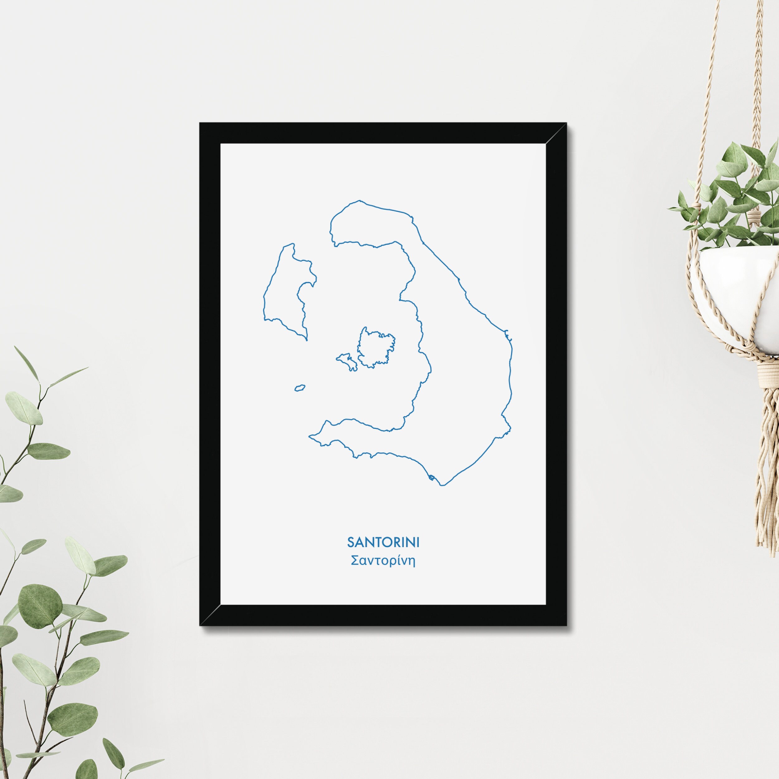 Santorini Σαντορίνη Thira Θήρα Thera Greek Island Minimalist Map ...