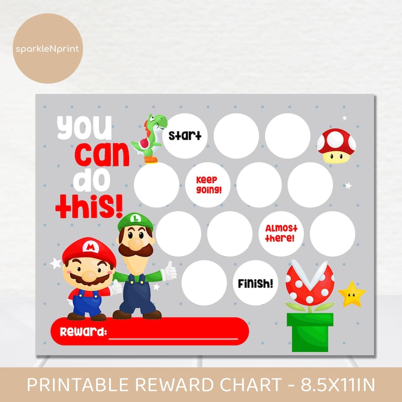 Mario Bros Reward Chart, Boys Reward Chart, Luigi Chore Chart, Gamer ...